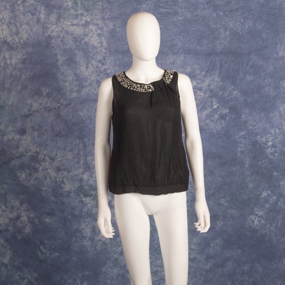 Magaschoni | Tops | Magaschoni Collection Crystal Trim Black Silk Top ...